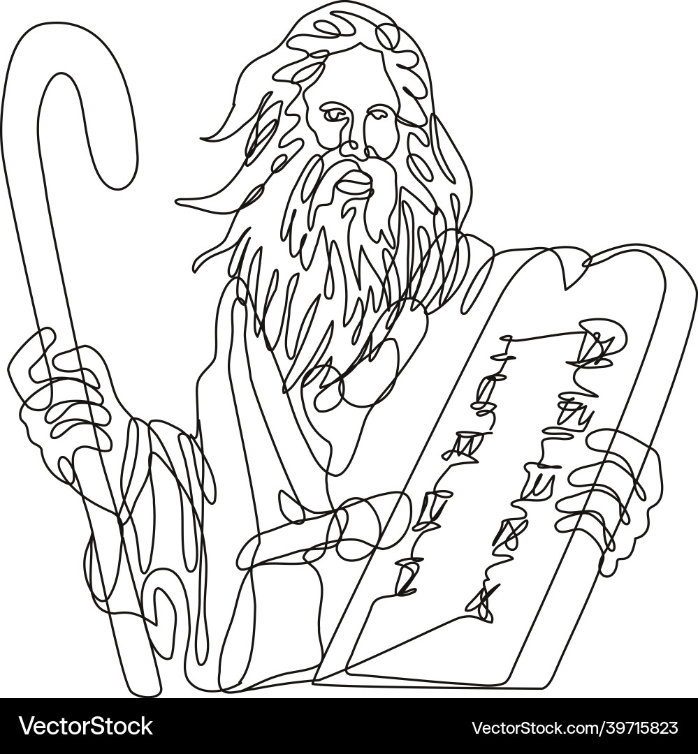 Prophet moses with staff holding a stone table Vector Image