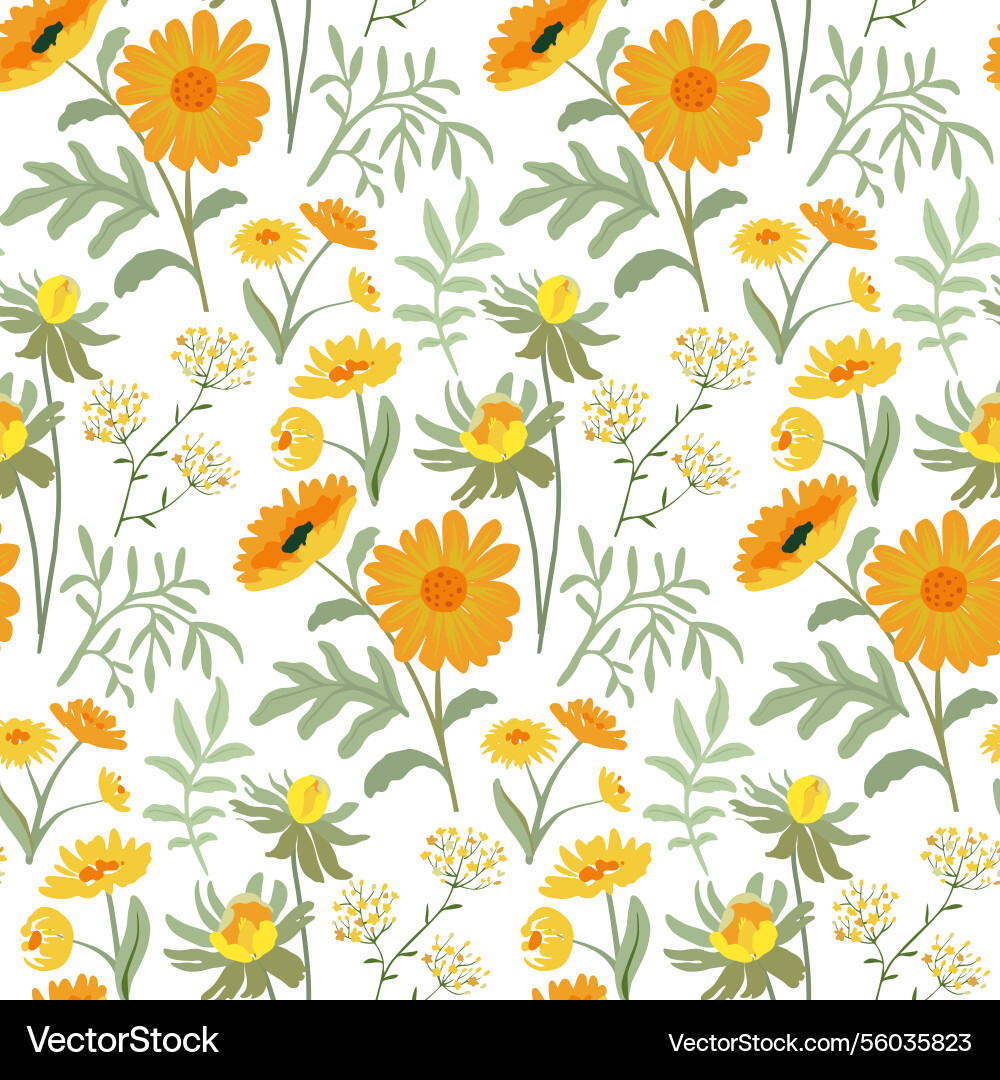 Seamless pattern with blooming meadow Royalty Free Vector