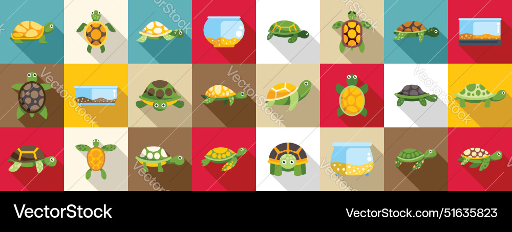 Turtle pet icons set icon showing Royalty Free Vector Image