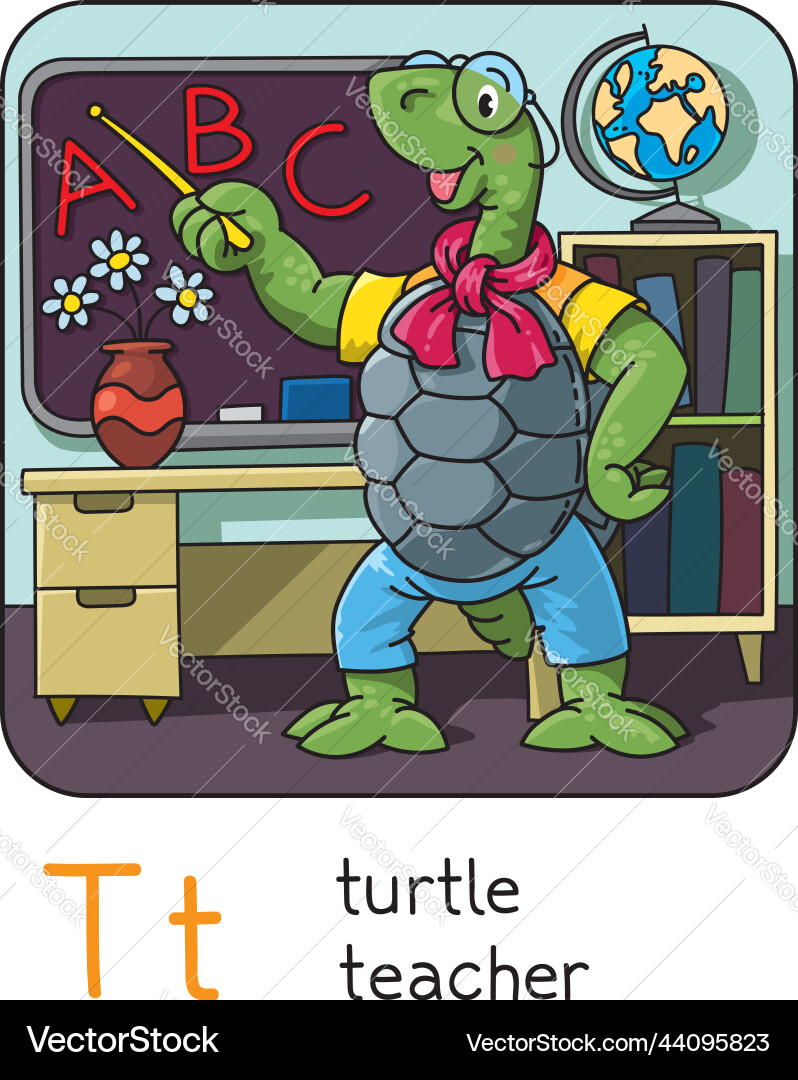 Turtle teacher animals profession abc alphabet t Vector Image