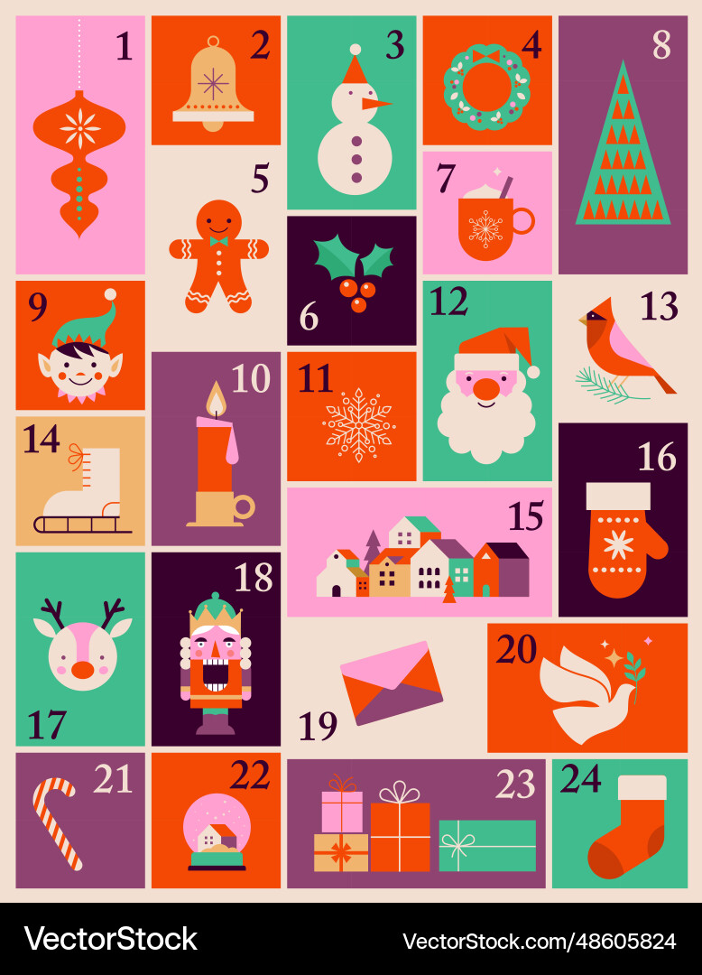 Advent calendar merry christmas poster printable Vector Image