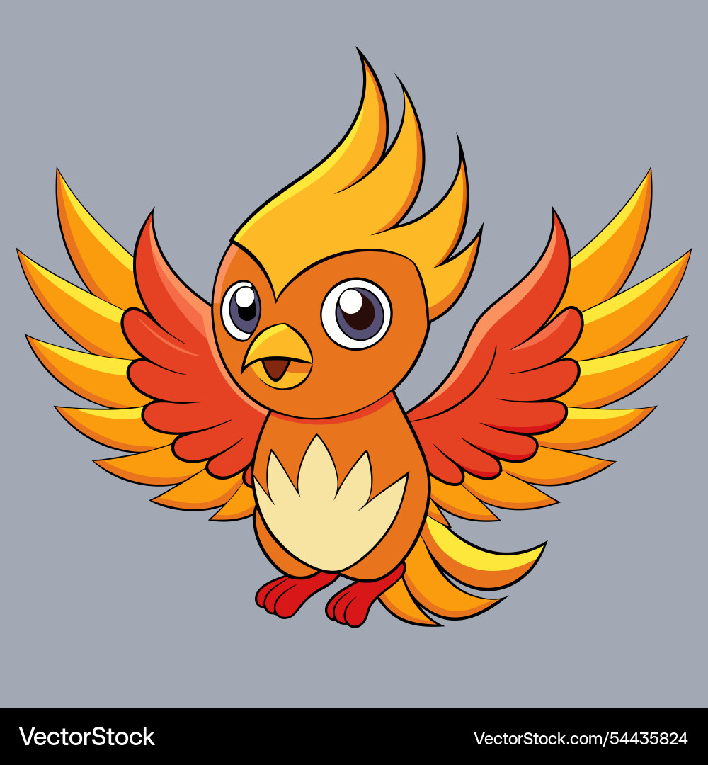 Cartoon style phoenix eagle with fire wings Vector Image