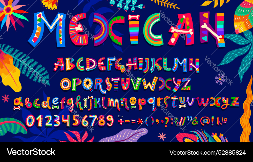Mexican font hispanic typeface or dead day type Vector Image