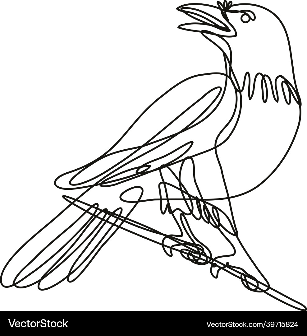 Raven Perch - Continuous Line Art Royalty Free Vector Image