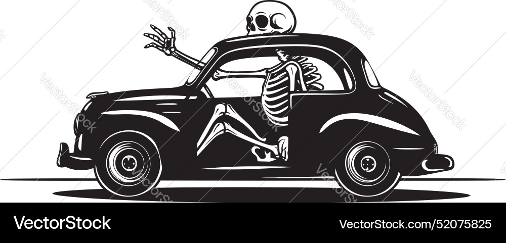Bone breeze skeleton driving car eerie escapade Vector Image