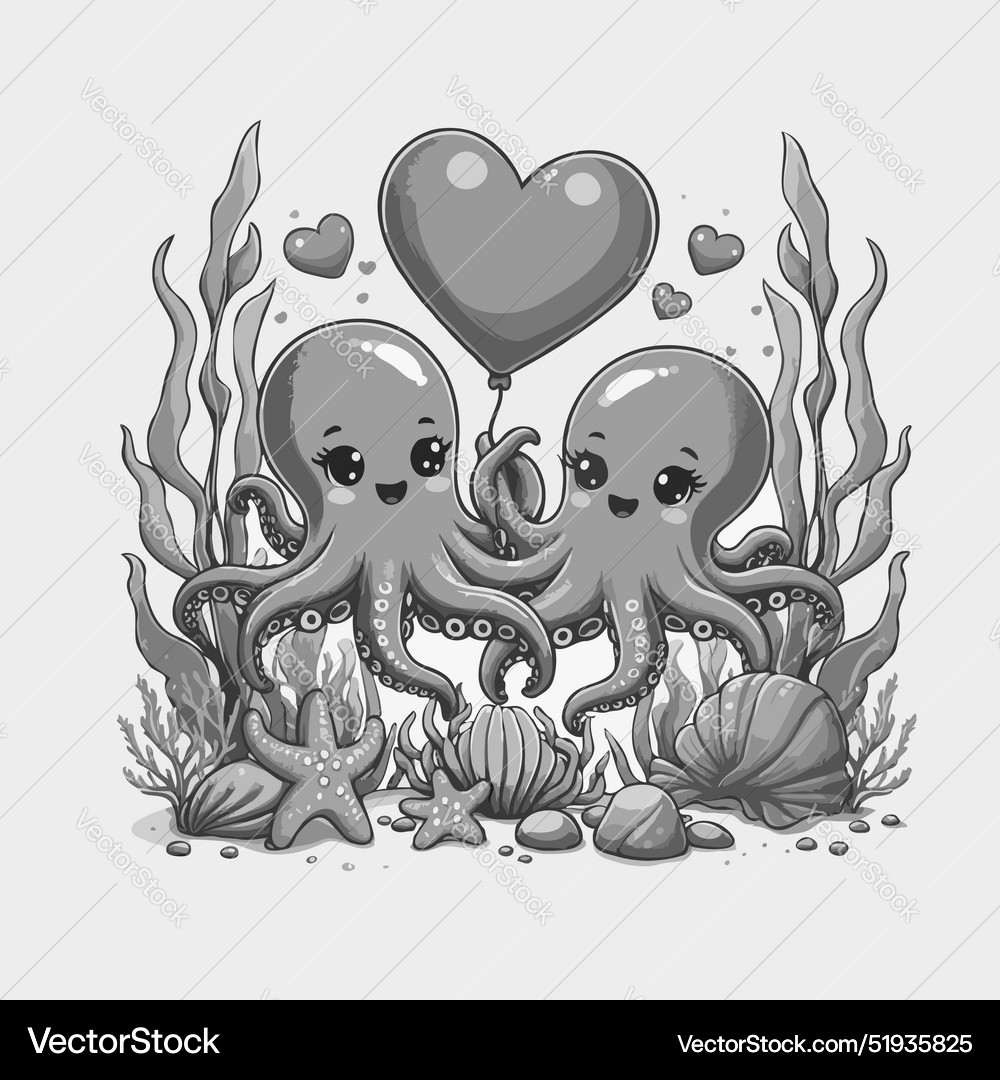 Cute octopus love stock Royalty Free Vector Image