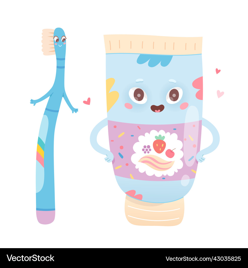 Funny kawaii toothbrush and toothpaste characters Vector Image