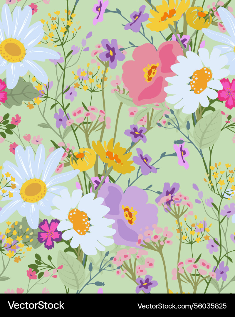 Seamless pattern with blooming meadow Royalty Free Vector