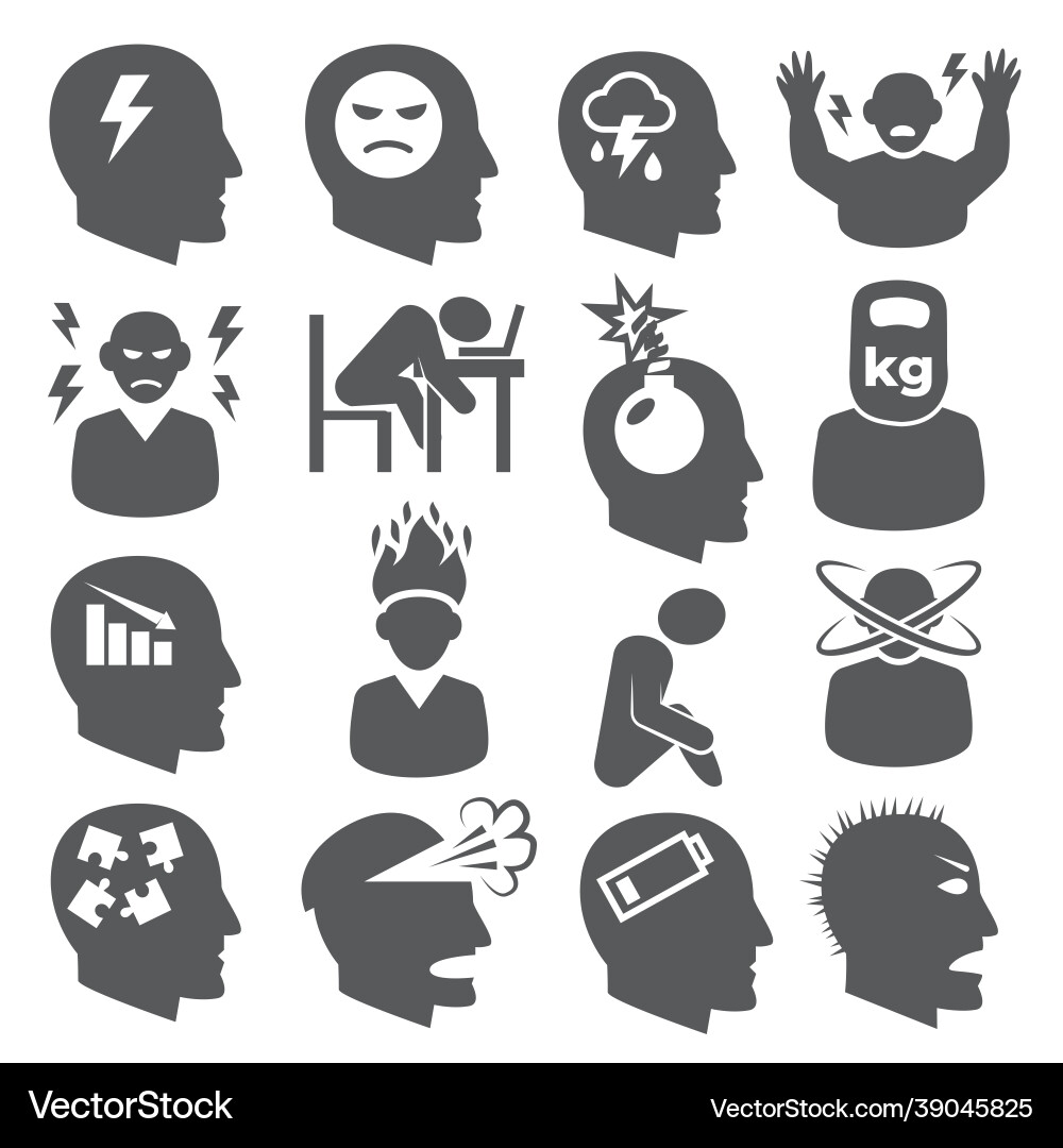 Stress icons set on white background Royalty Free Vector