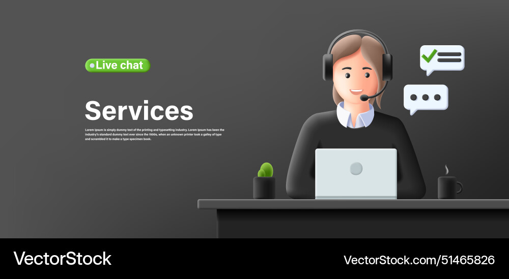 3d render banner of online live chat support Vector Image