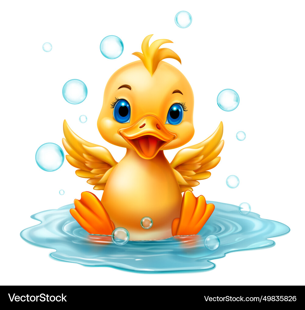 Adorable smiling duckling surrounded by bubbles Vector Image