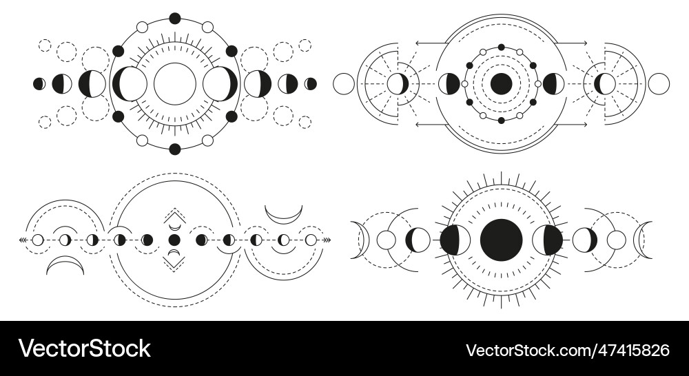 Celestial Moon Geometry - Crescent & Full Vector Image