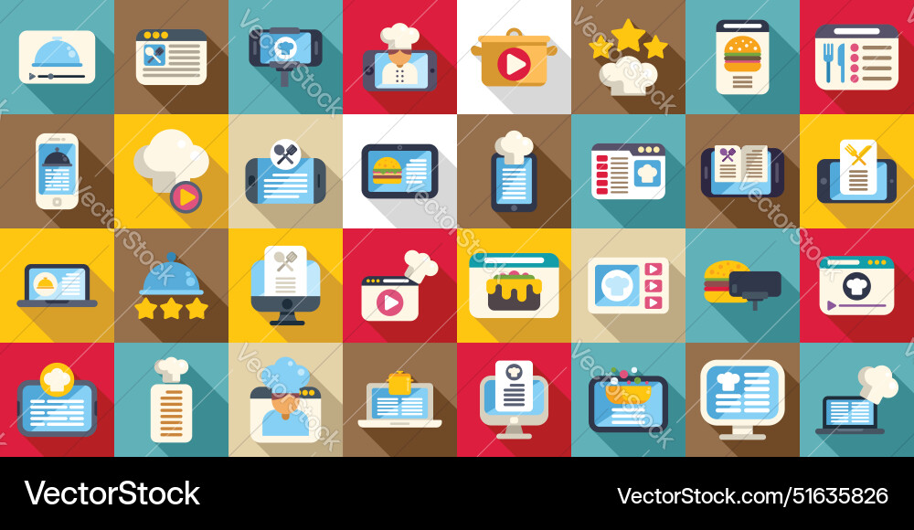 Culinary blog icons set online cooking class Vector Image