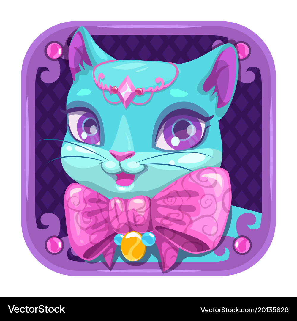 Cute Blue Kitty App Icon Royalty Free Vector Image