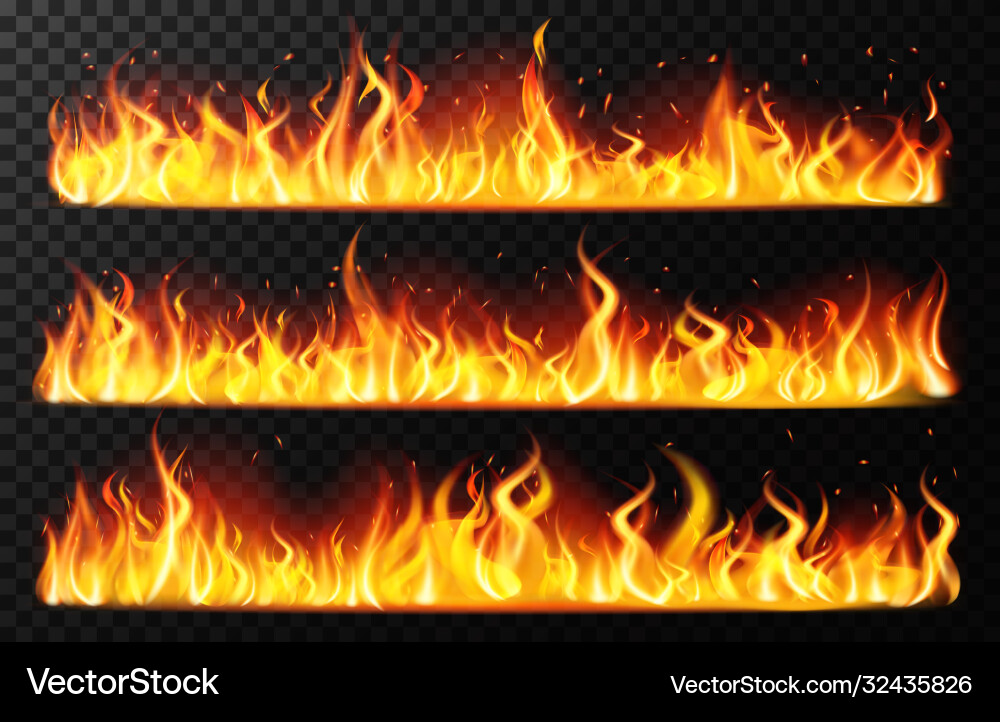 Realistic flame borders burning horizontal fire Vector Image