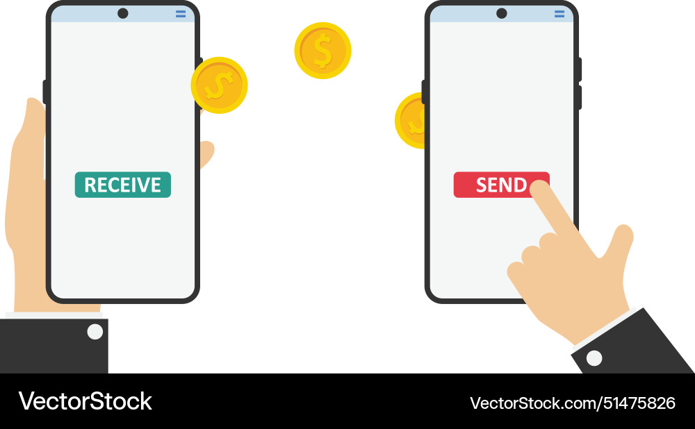 Sending money via smartphone payment application Vector Image
