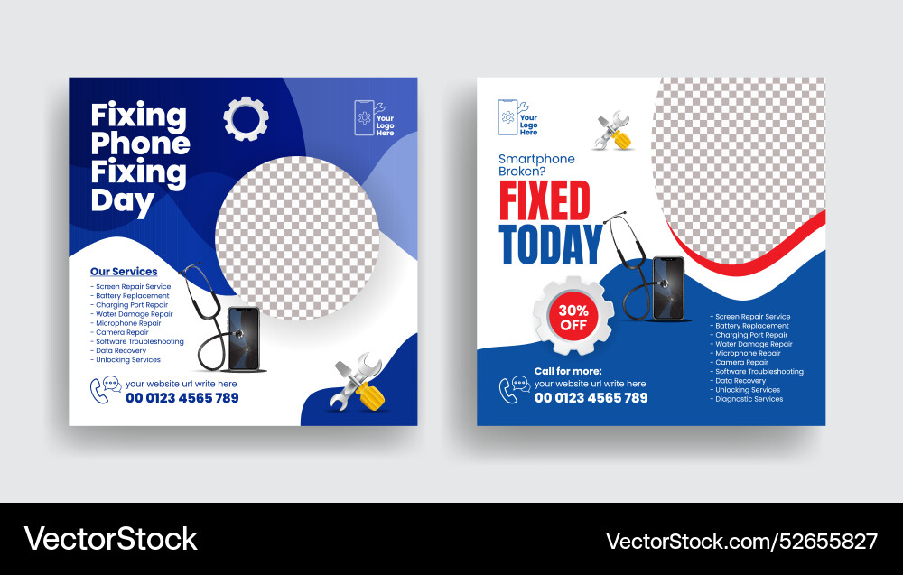 Editable phone repair service social media posts Vector Image