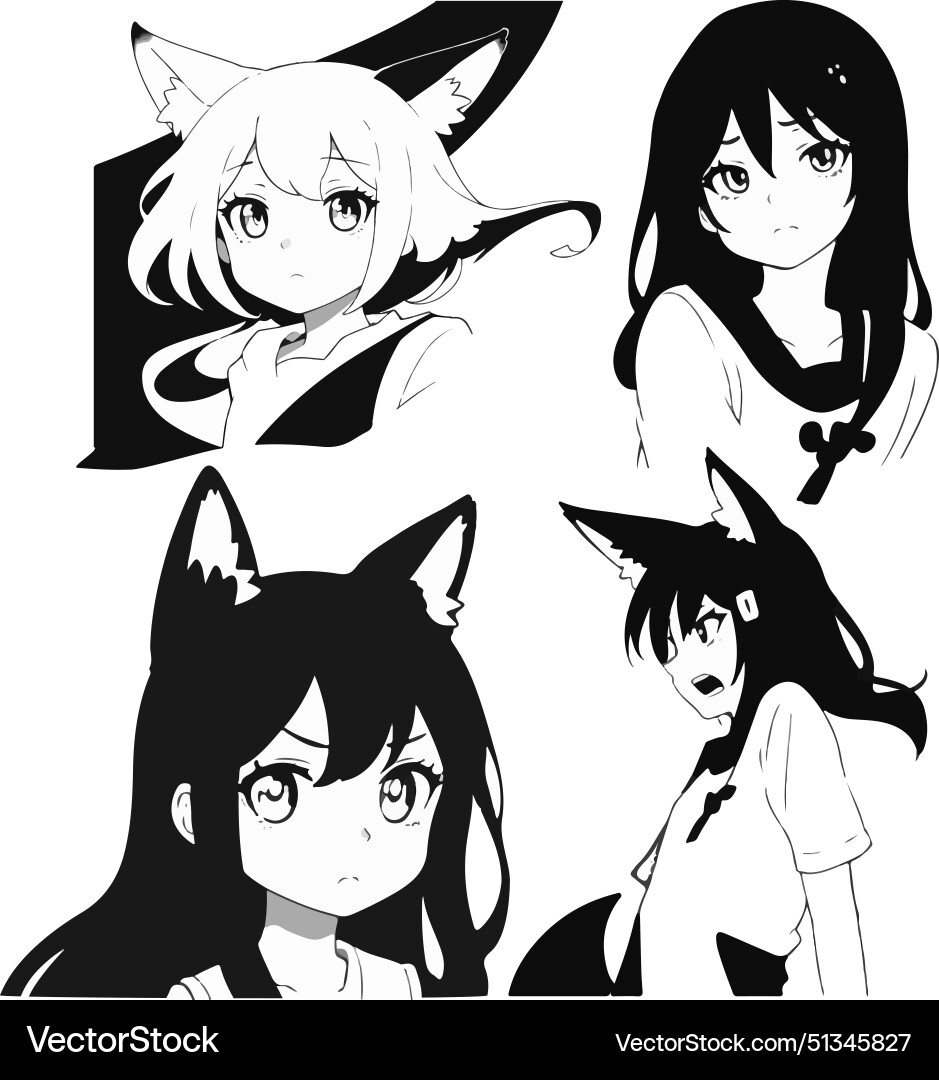 Girls anime monochrome Royalty Free Vector Image