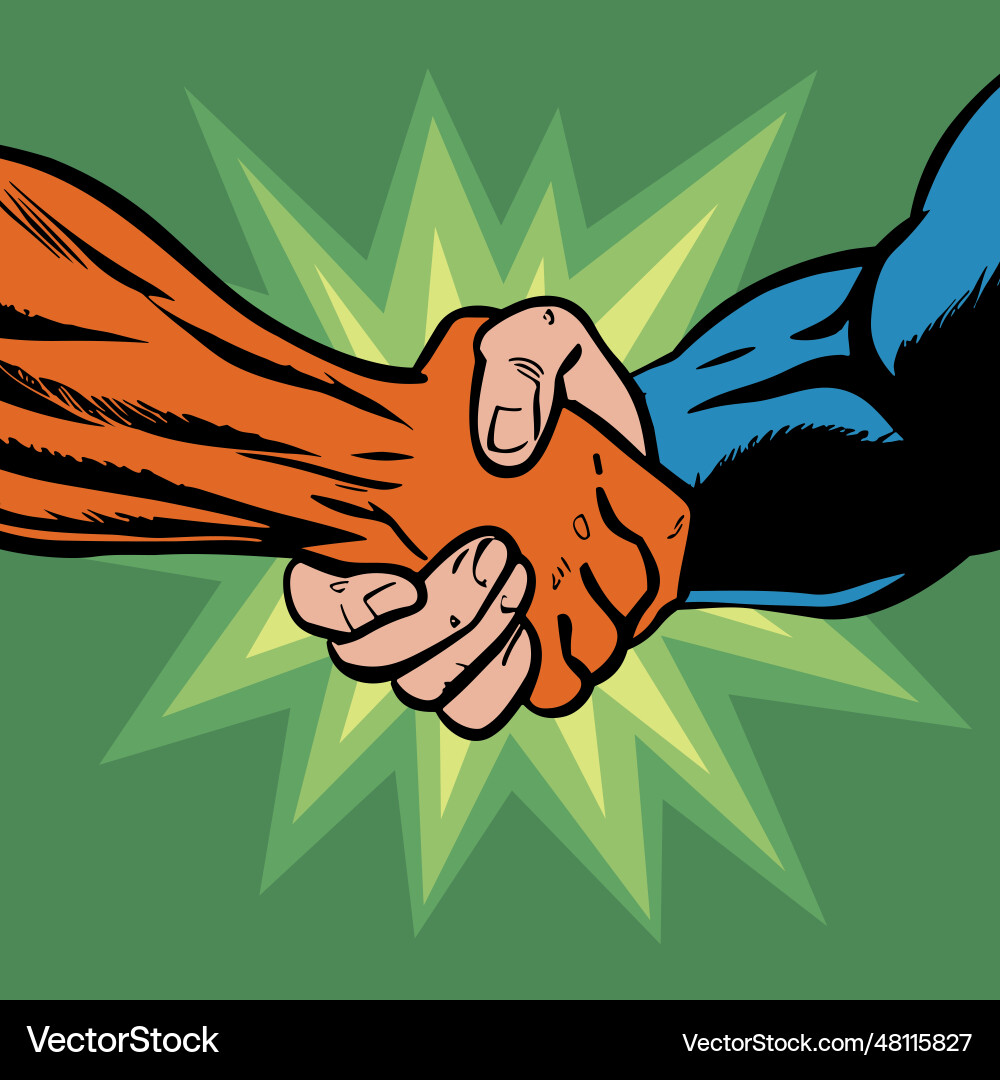 Superhero handshake close up Royalty Free Vector Image