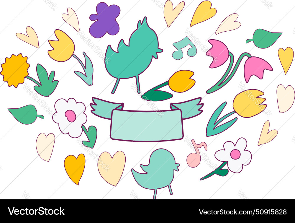 Cartoon happy spring set Royalty Free Vector Image