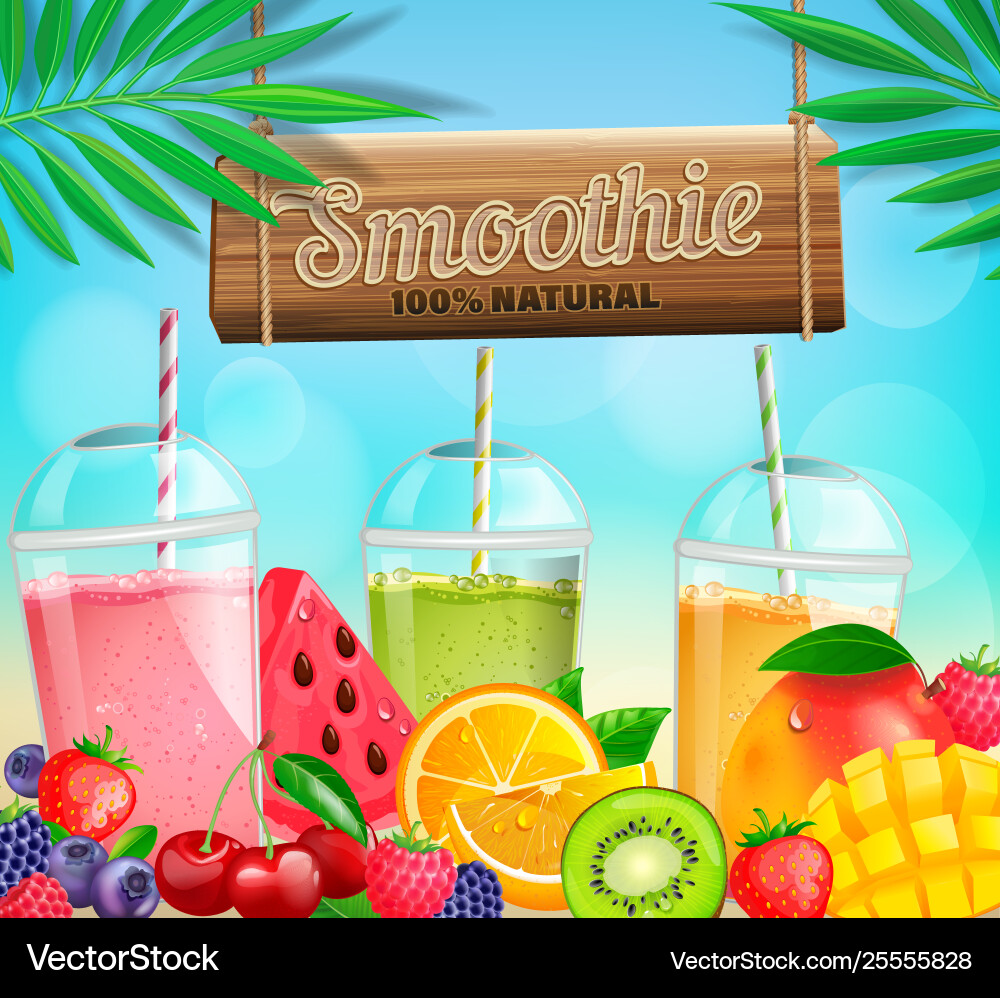Fresh fruit and berry smoothies banner Royalty Free Vector