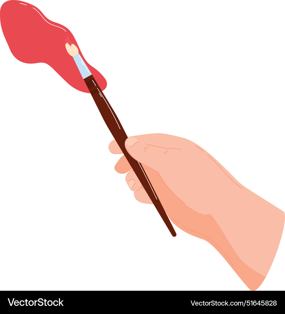 Hand holding paintbrush dipping red paint Vector Image
