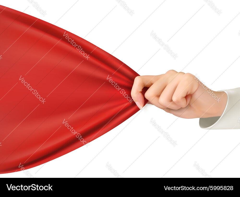 Hand Pulling Red Fabric - Text Space Royalty Free Vector