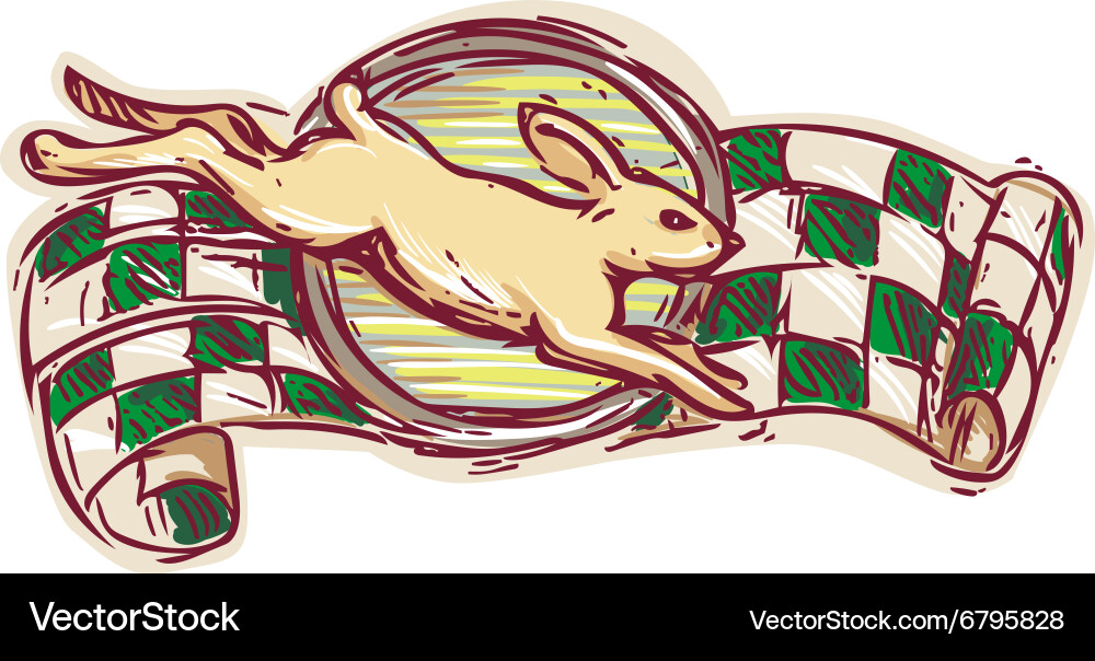 Rabbit jumping racing flag drawing Royalty Free Vector Image