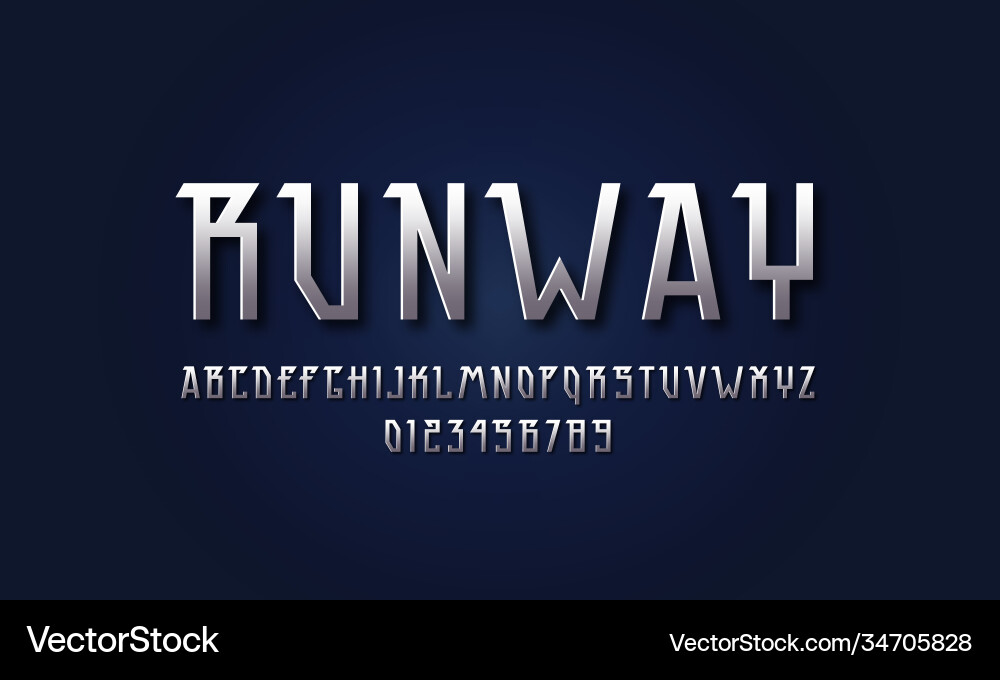 Silver colored and metal chrome sans serif font Vector Image