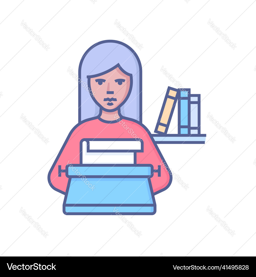 Writer at work - modern colored line design style Vector Image