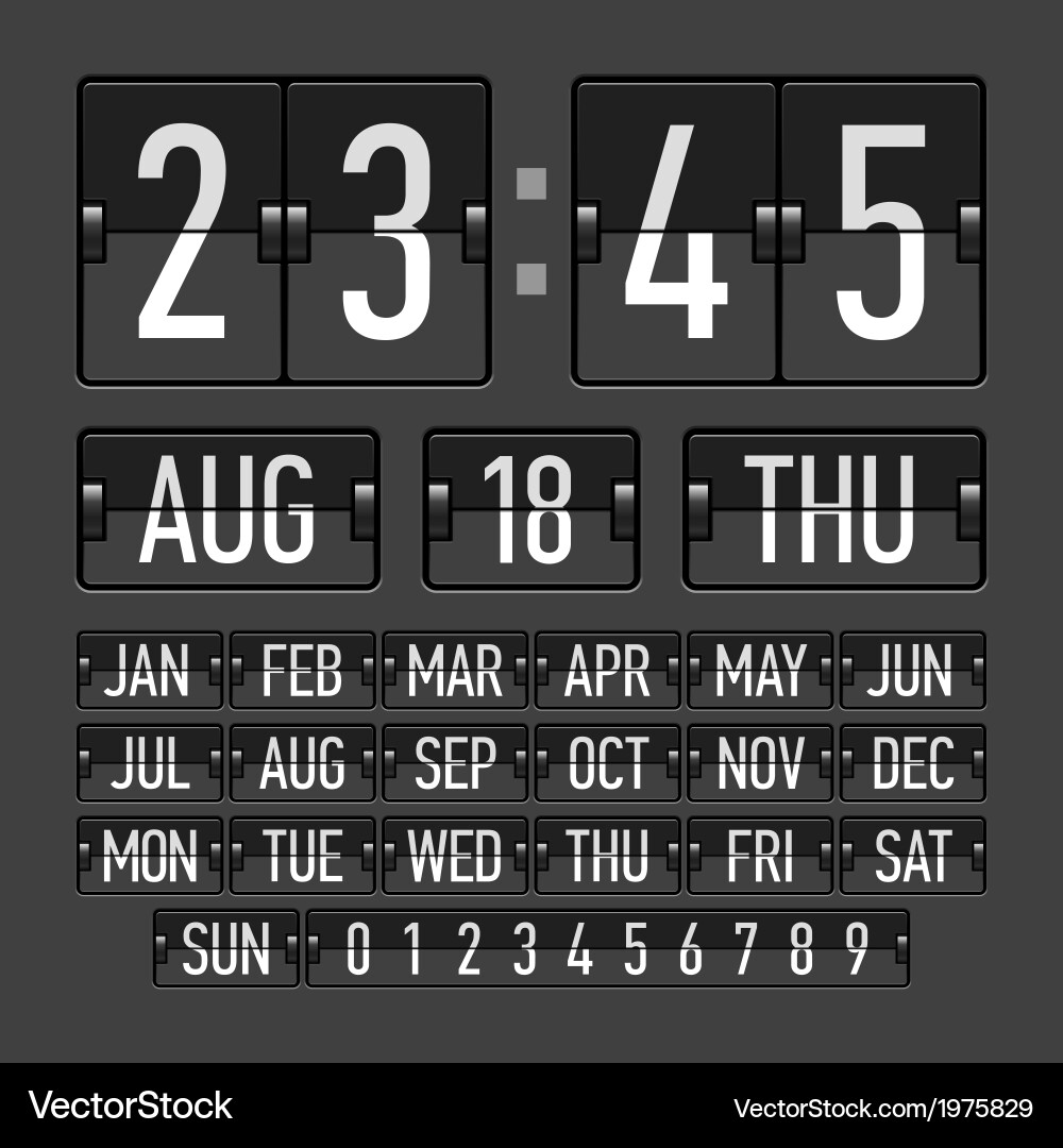 Flip clock template with time date and day Vector Image