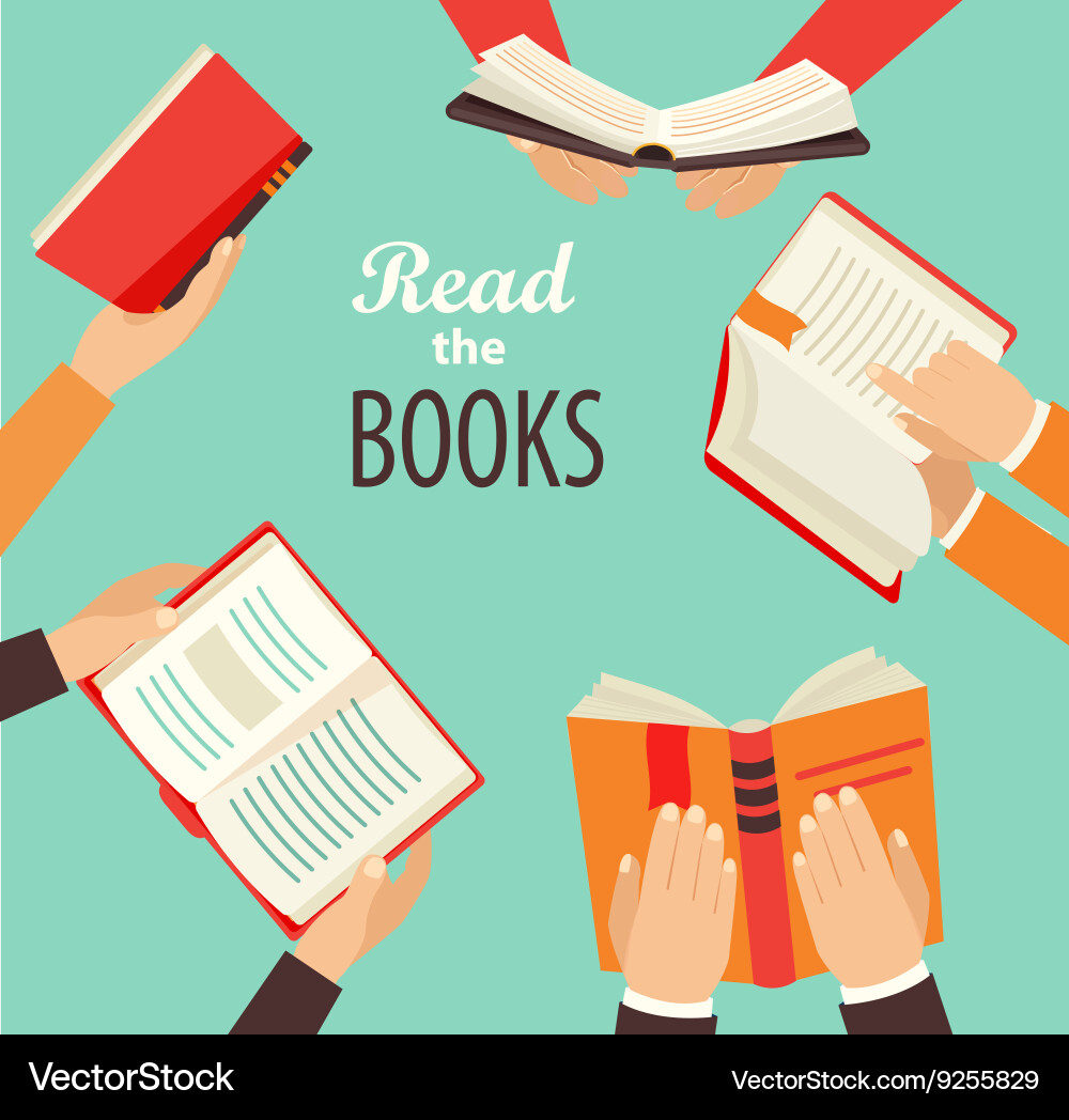 Hands with books Royalty Free Vector Image - VectorStock