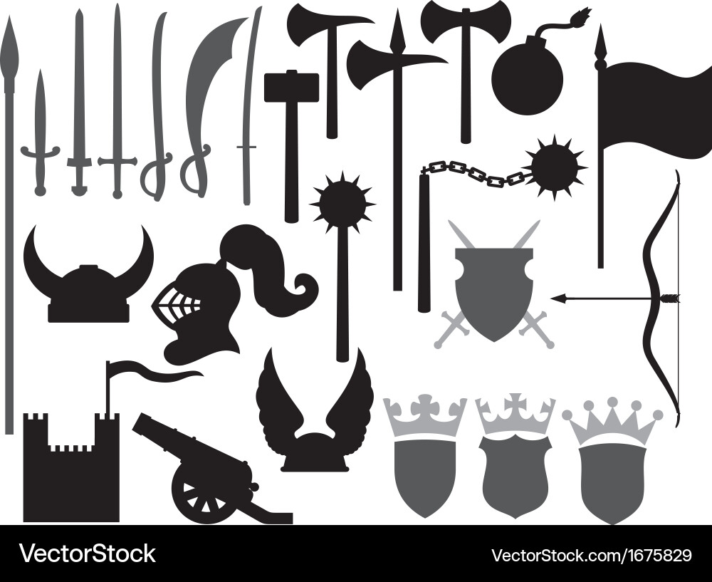 Medieval weapons icons Royalty Free Vector Image