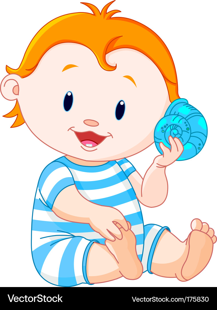 Baby listen to sea shell Royalty Free Vector Image