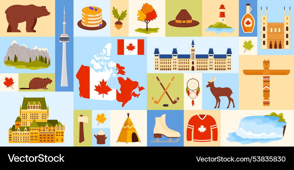 Cultural symbols of canada concept Royalty Free Vector Image
