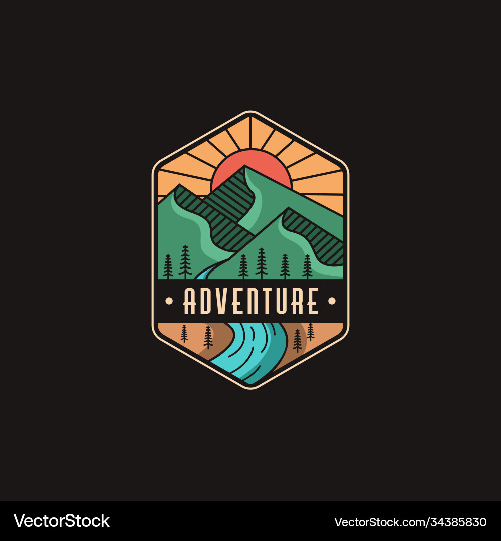 Mountain and river landscape adventure logo Vector Image