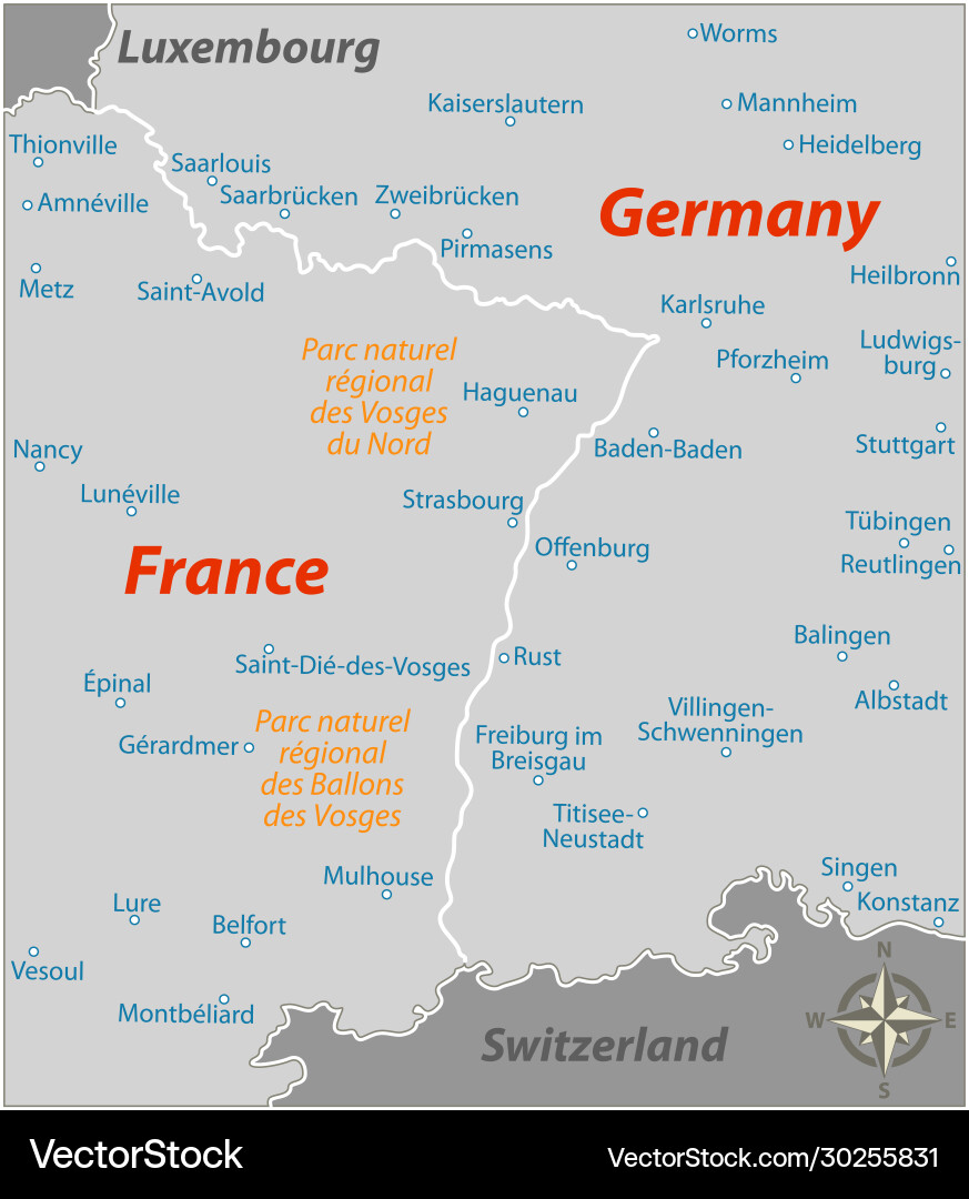 France-Germany Border Map Royalty Free Vector Image