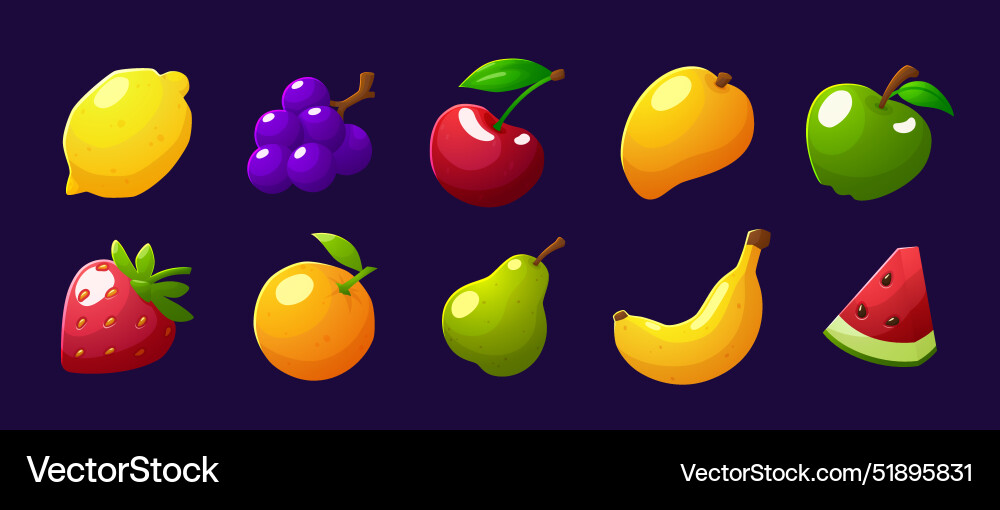 Fruits game icon set Royalty Free Vector Image