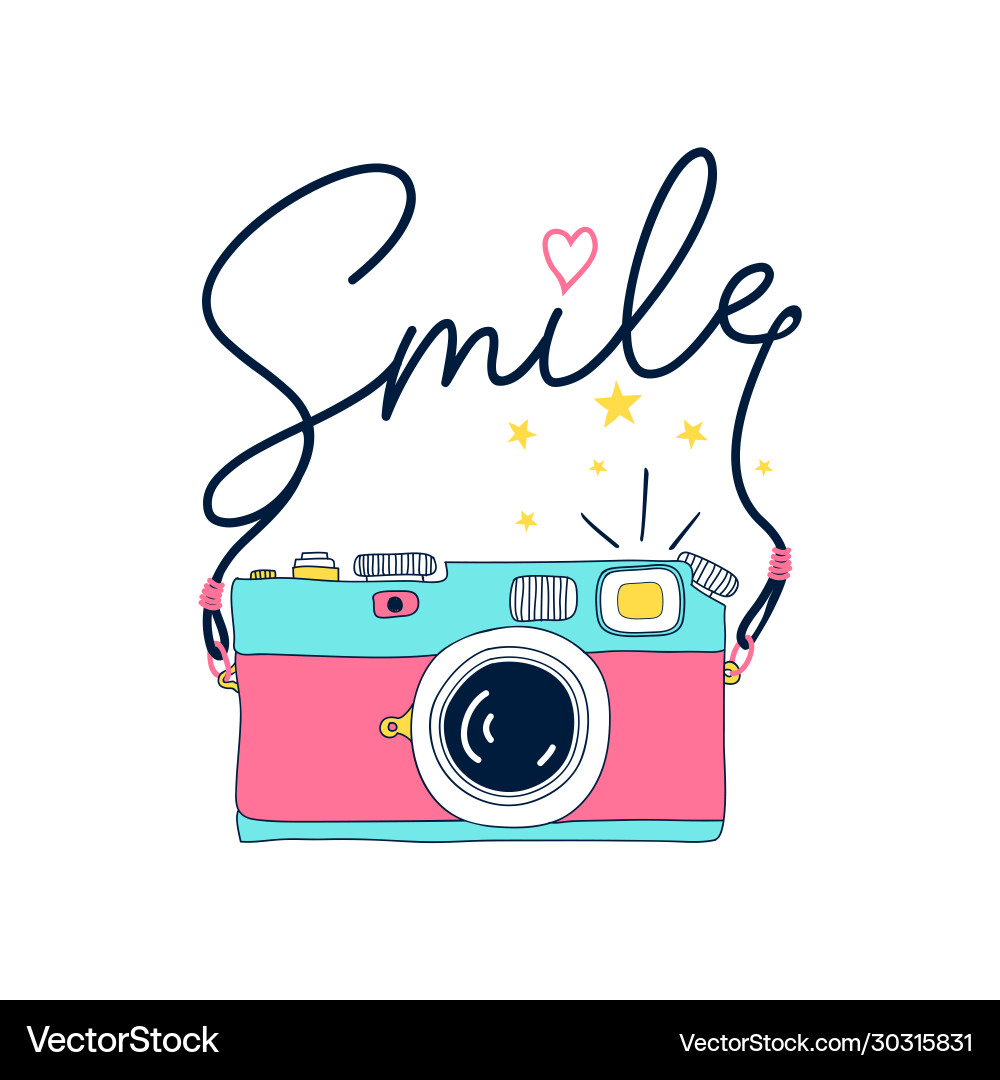 Hand drawing print design camera and smile Vector Image
