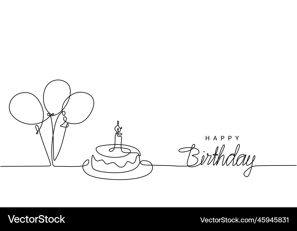 Happy birthday continuous line drawing Royalty Free Vector