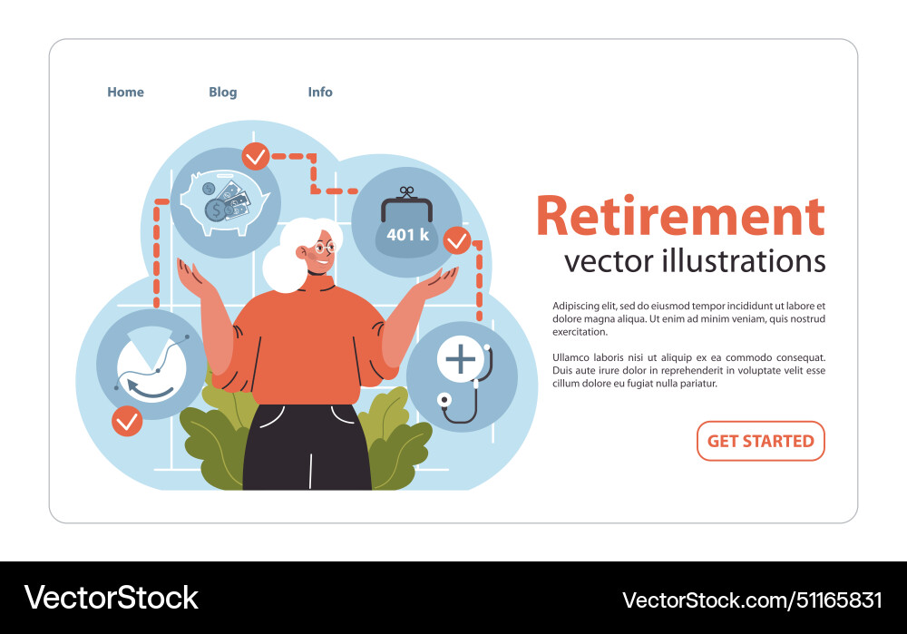 Joyful senior lady navigates her retirement Vector Image