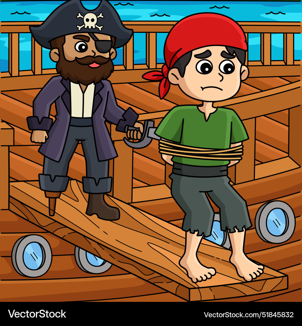 Pirate walking the plank colored cartoon Vector Image