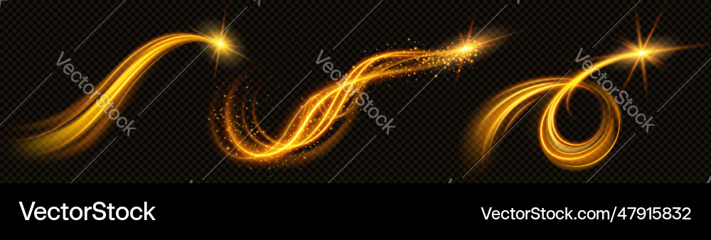 Realistic set of golden light vortex effects Vector Image