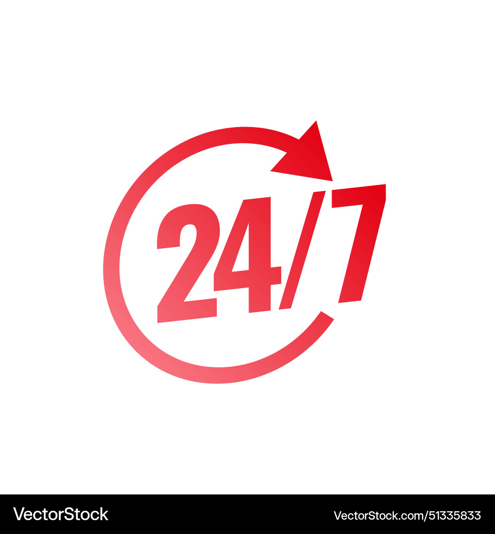 24 hrs and 7 days always open service Royalty Free Vector