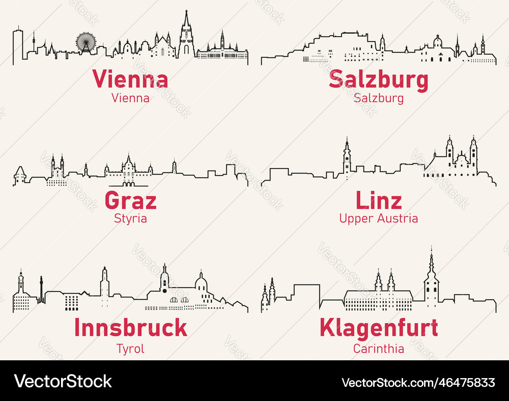 Austria cities outline skylines set Royalty Free Vector