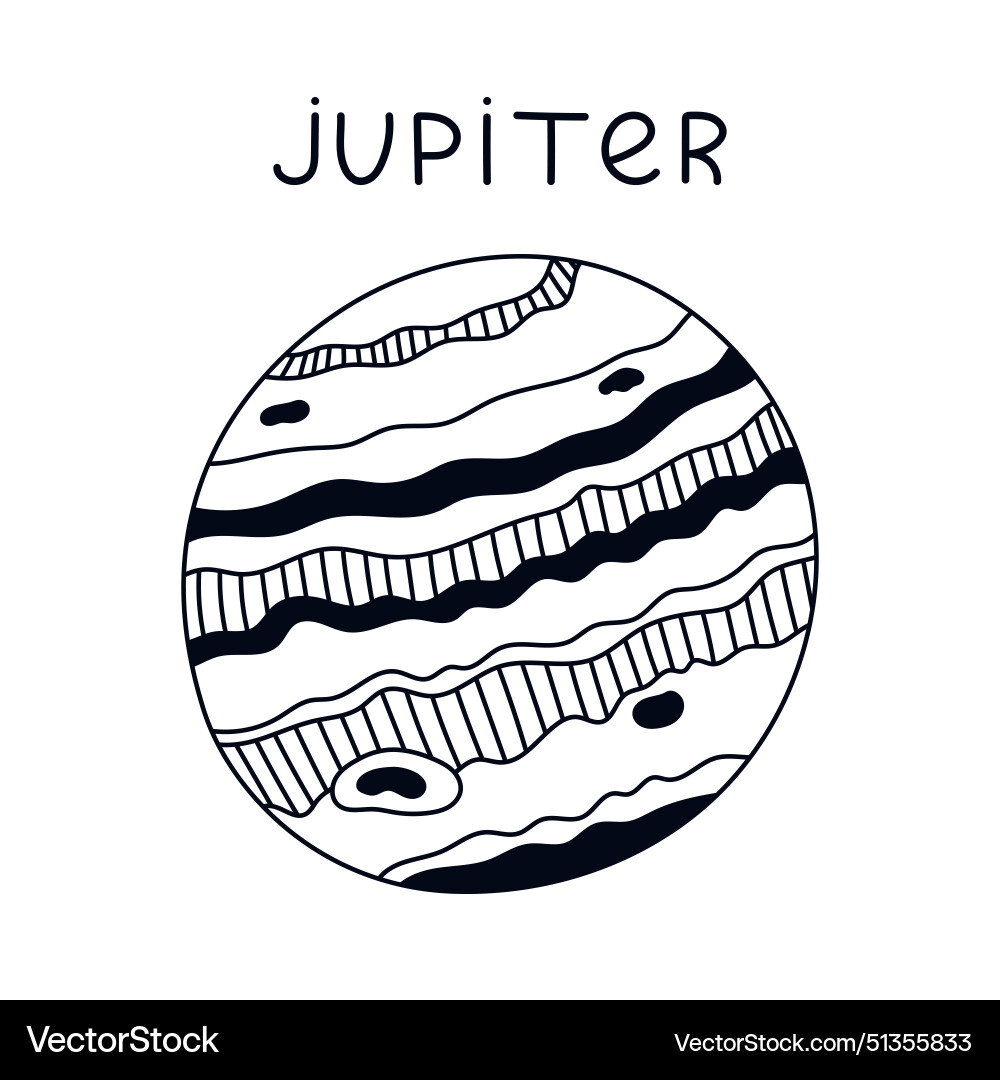 Funny hand drawn black and white jupiter outline Vector Image