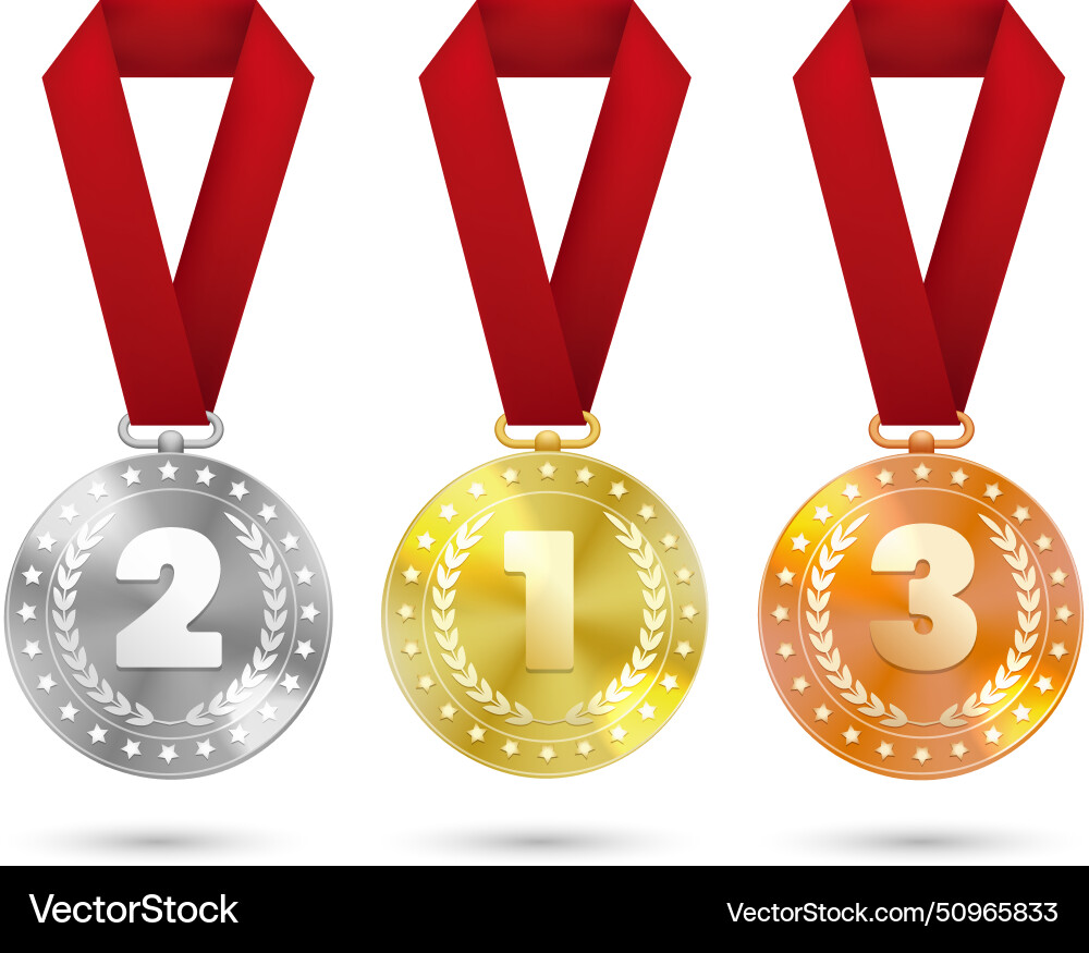 Gold silver bronze medals Royalty Free Vector Image