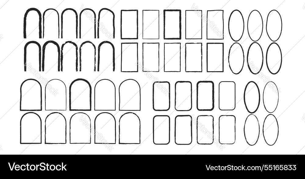 Grunge frames set ellipse rectangle and arch Vector Image