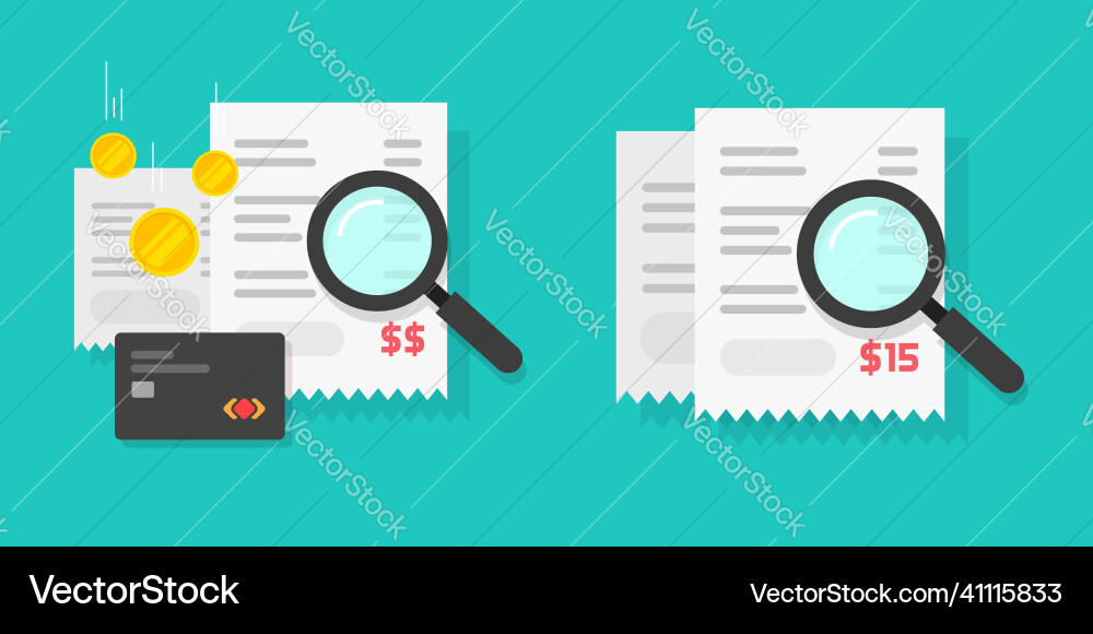 Receipt bill expenses check via magnifier glass Vector Image