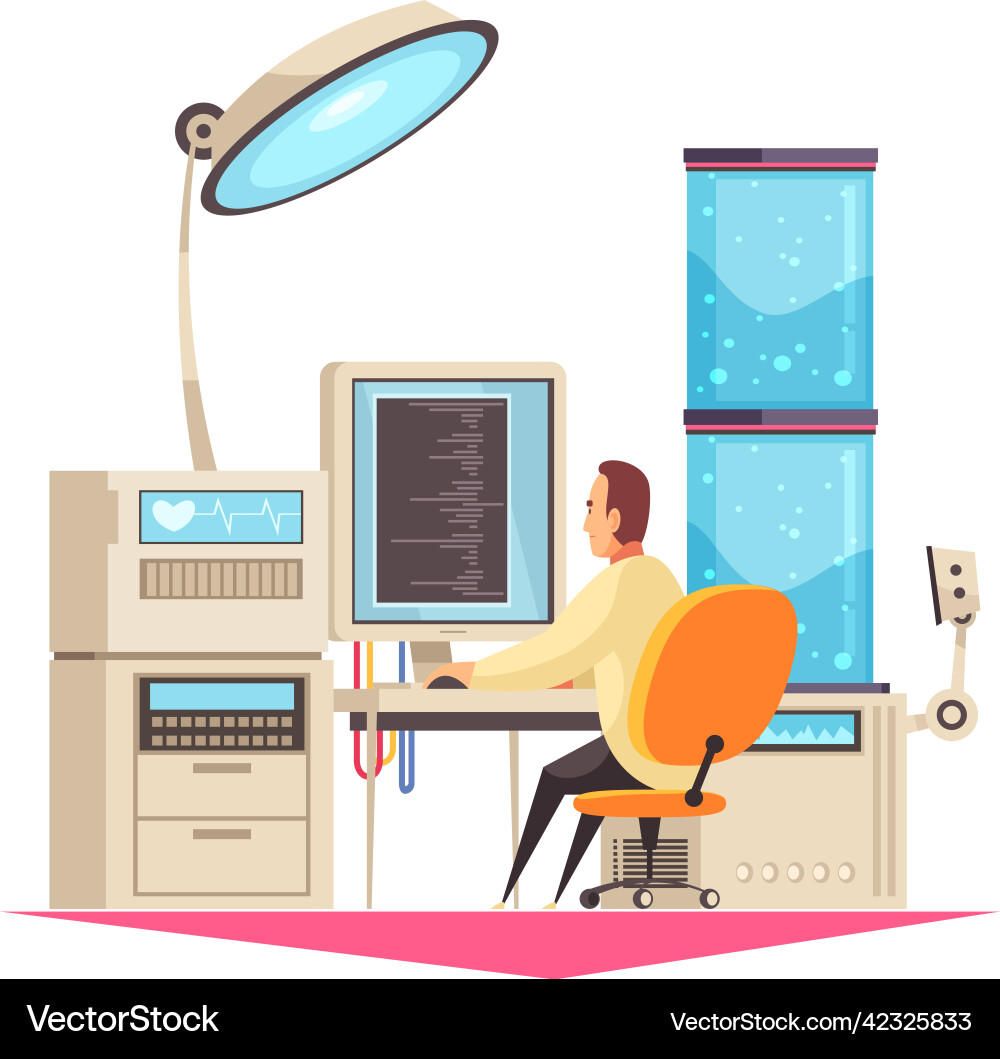 Workspace of scientist composition Royalty Free Vector Image